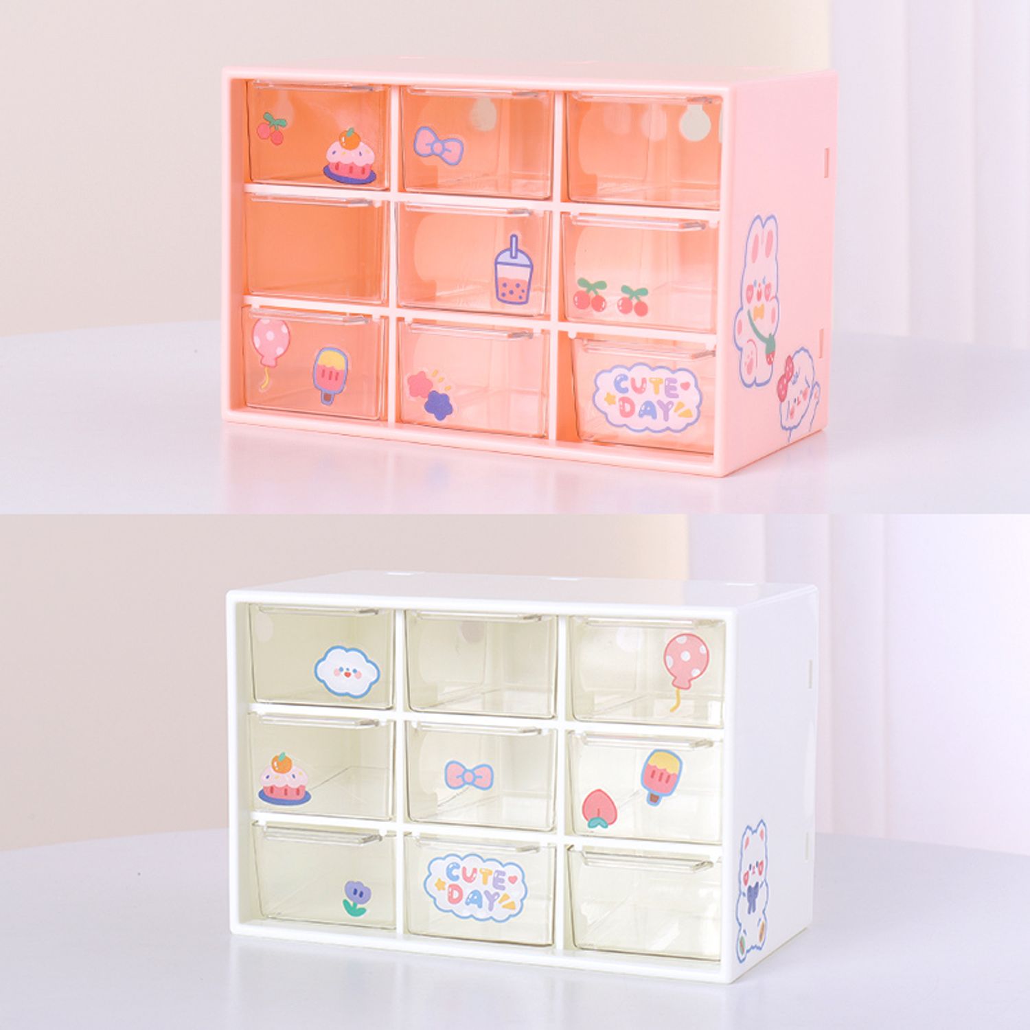 DIY Stickers 9 Compartments Plastic Drawer Storage Box