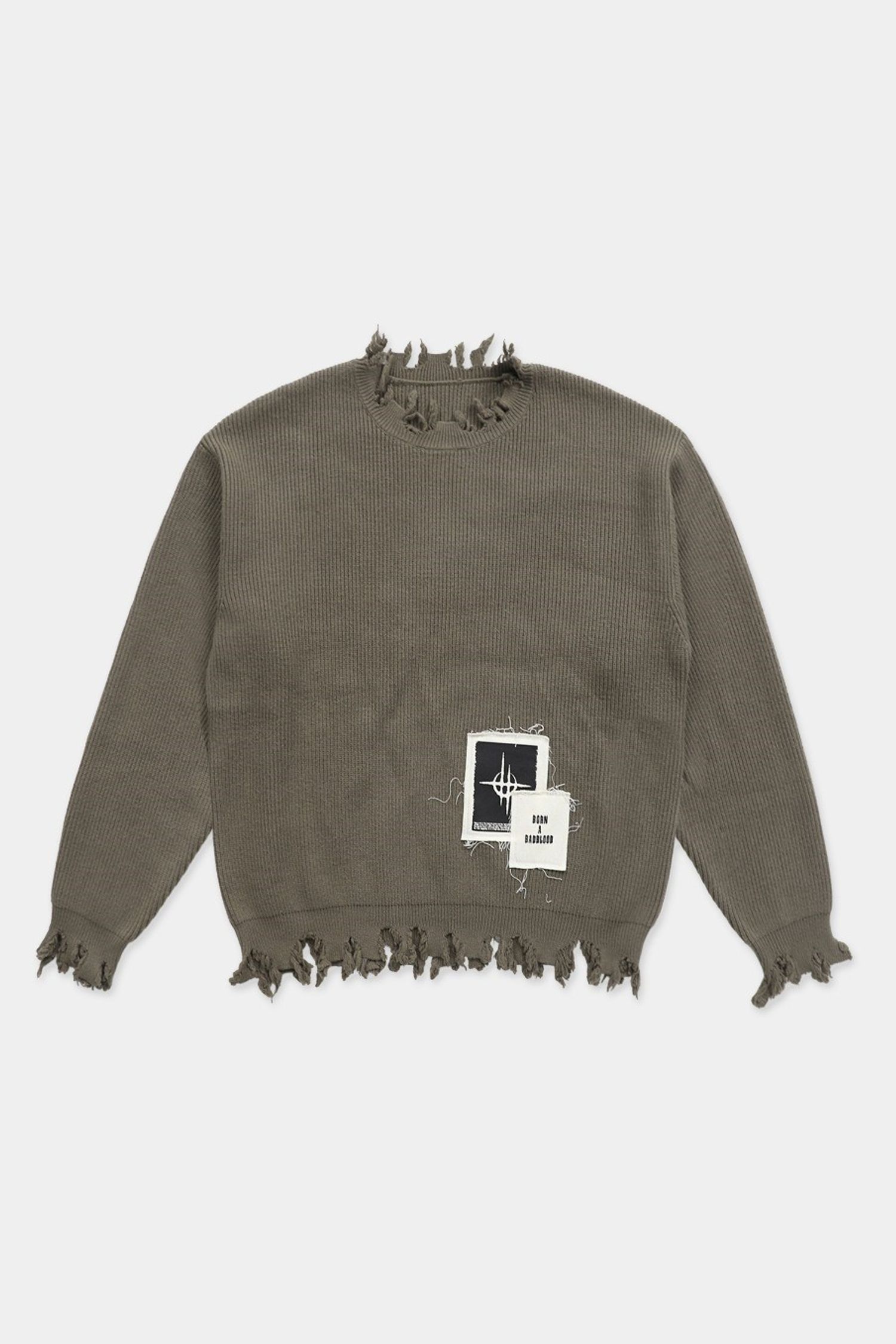 Destroyed Long Sleeve Sweater - Dark Olive